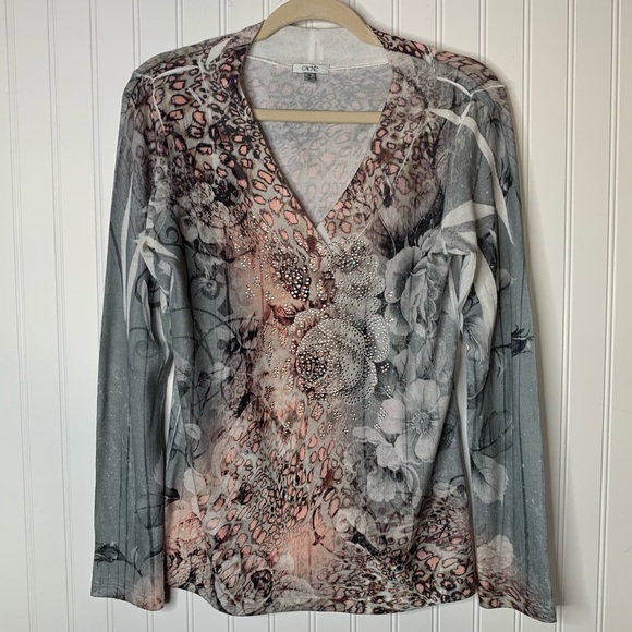 Cache | Tops | Cache Floral Animal Print Rhinestone Shirt Size M | Poshmark